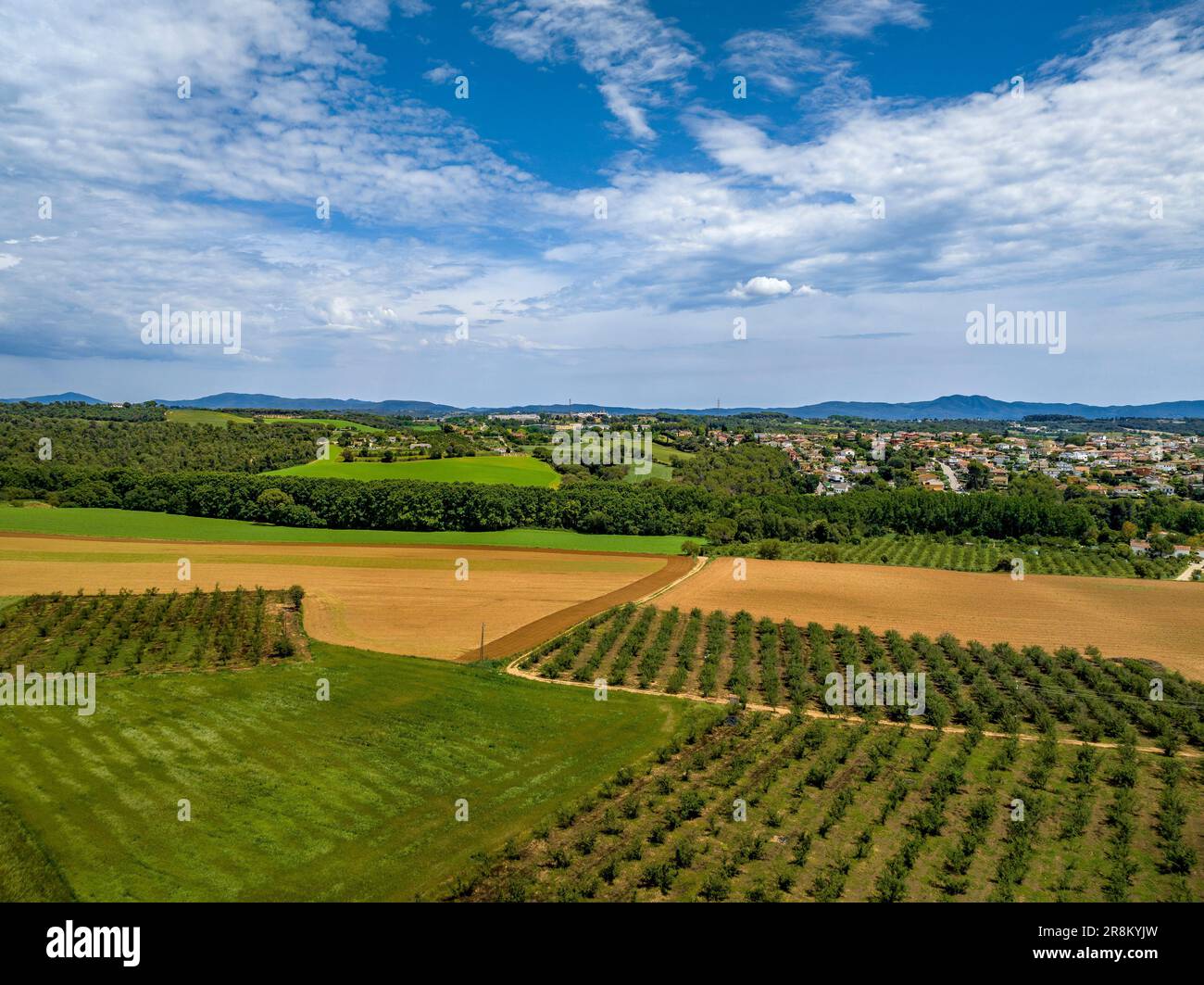Aerial view of fields and rural areas of Santa Eulàlia de Ronçana ...