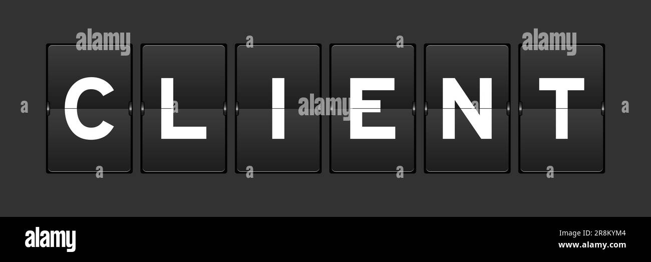 Black color analog flip board with word client on gray background Stock ...