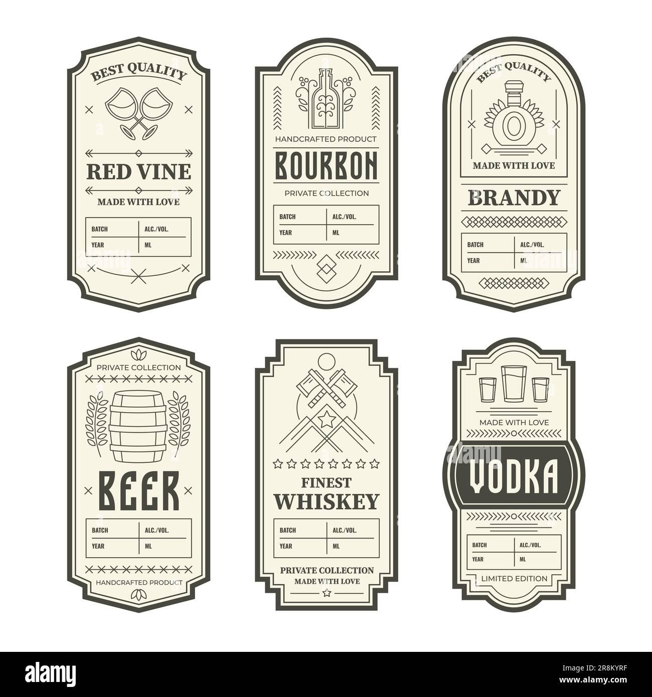 Various vintage alcohol bottle labels se Stock Vector Image & Art - Alamy