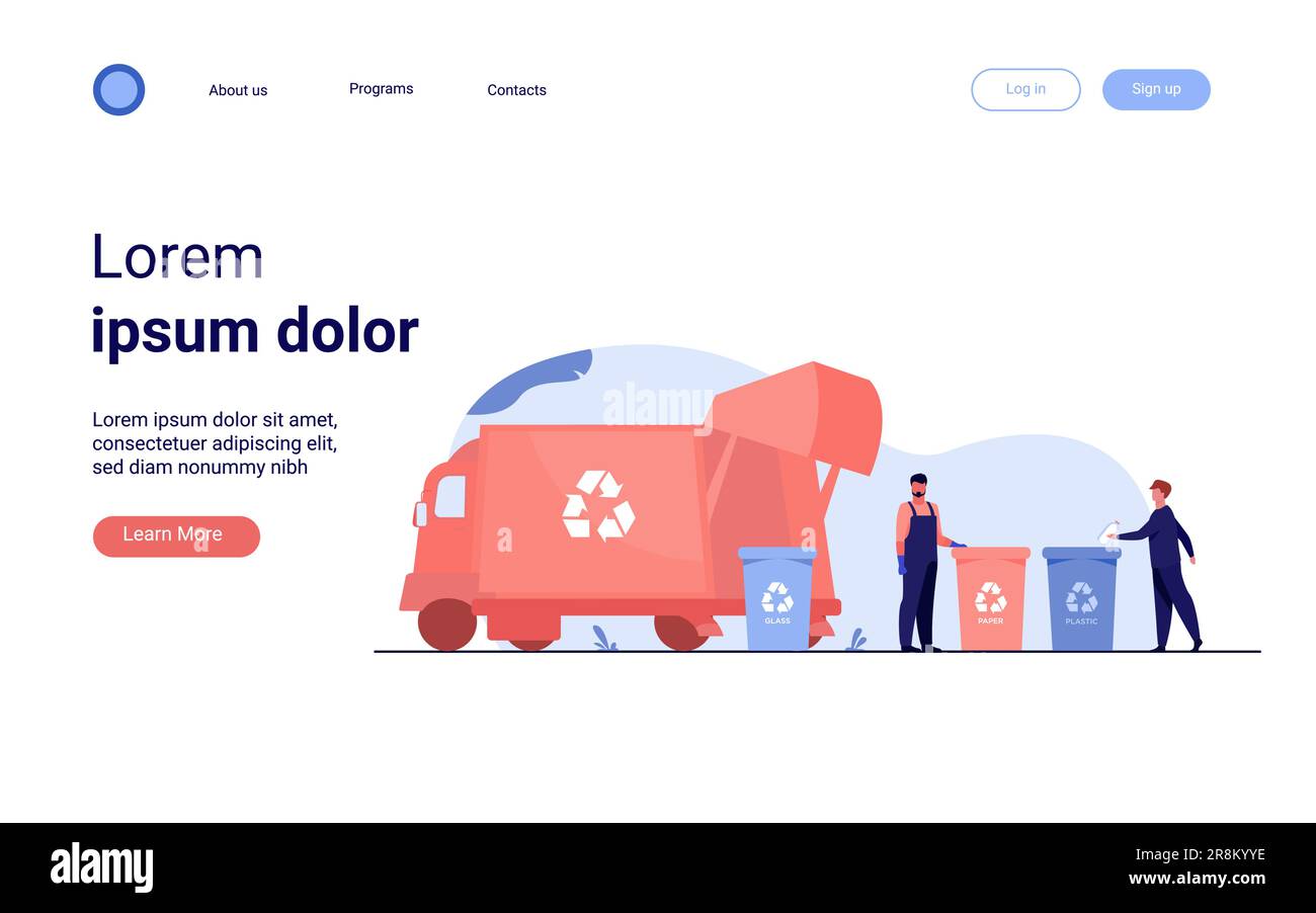 Garbage collector cleaning waste bin flat vector illustration Stock ...