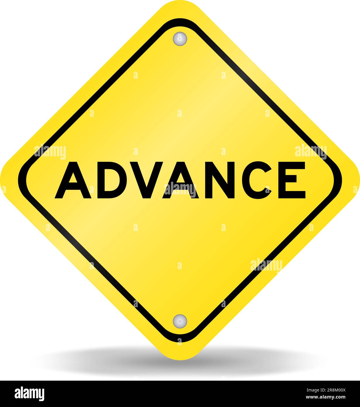 Yellow color transportation sign with word advance on white background ...