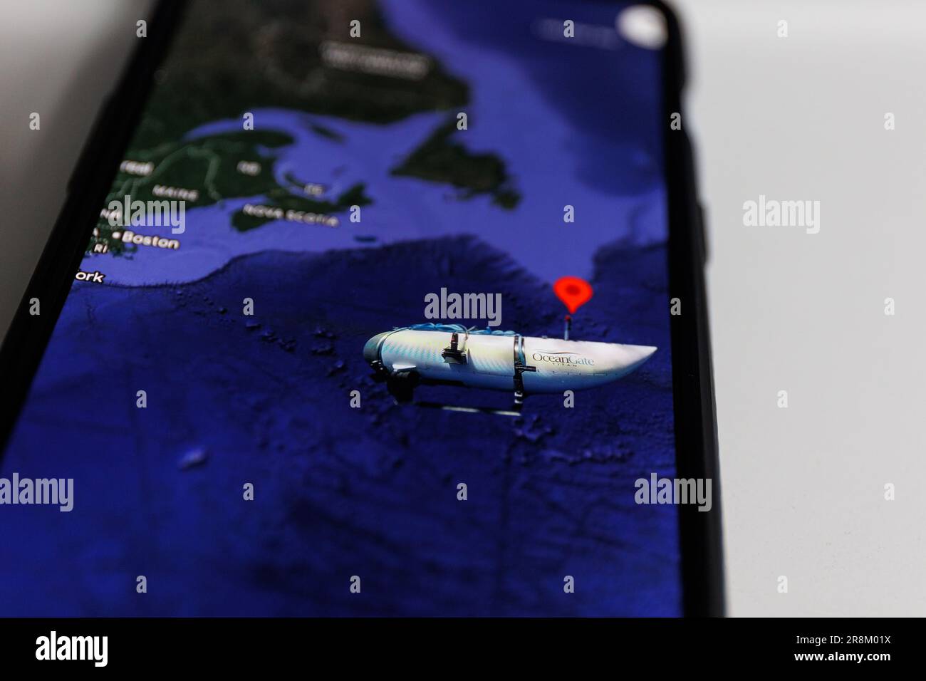 Missing Titanic submarine OceanGate place of disappearance on map Stock ... Missing Titanic submarine OceanGate place of disappearance on map Stock ...