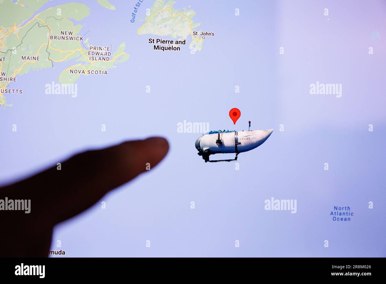 Missing Titanic submarine OceanGate place of disappearance on map Stock ...