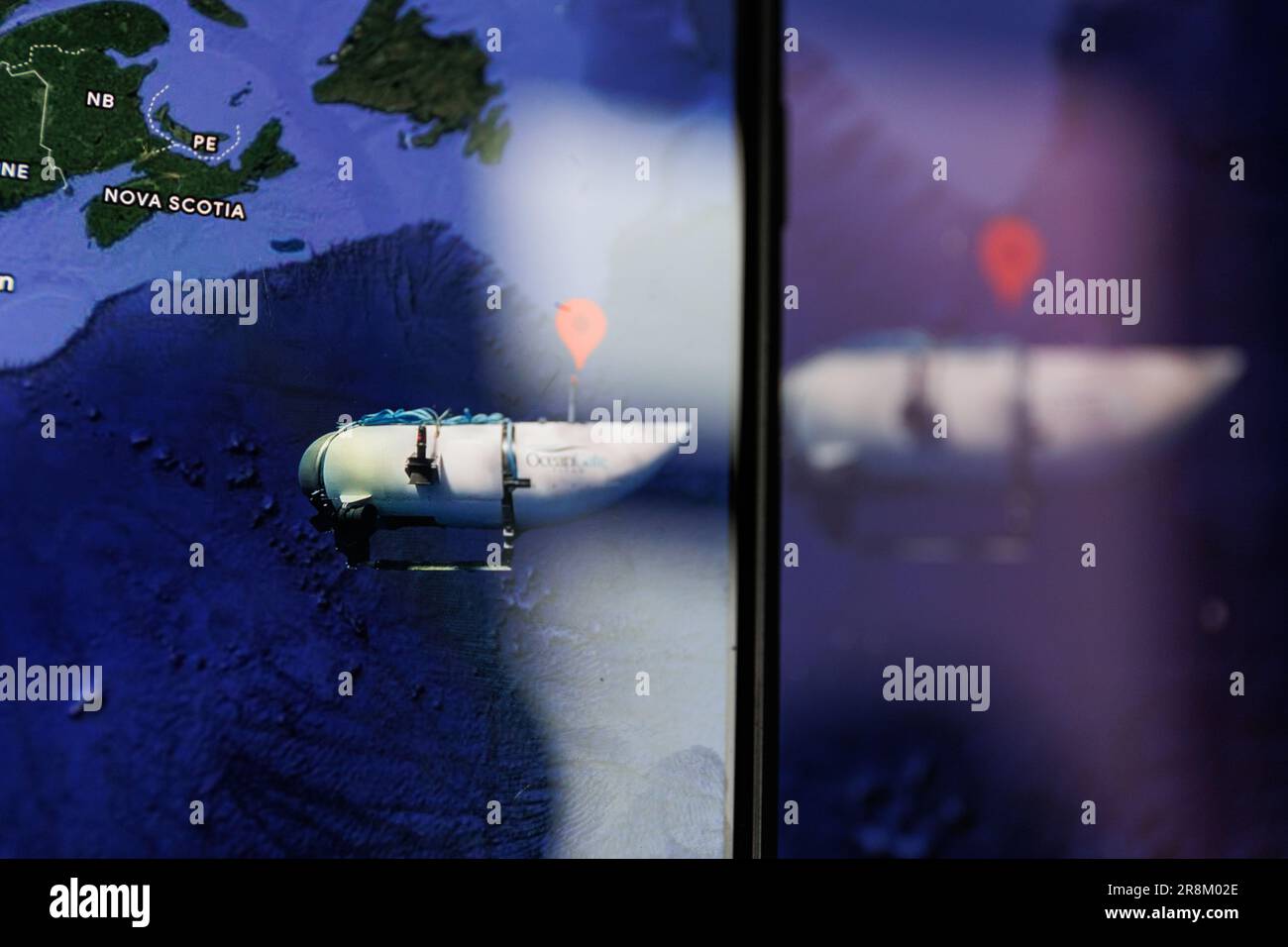 Missing Titanic submarine OceanGate place of disappearance on map Stock ...