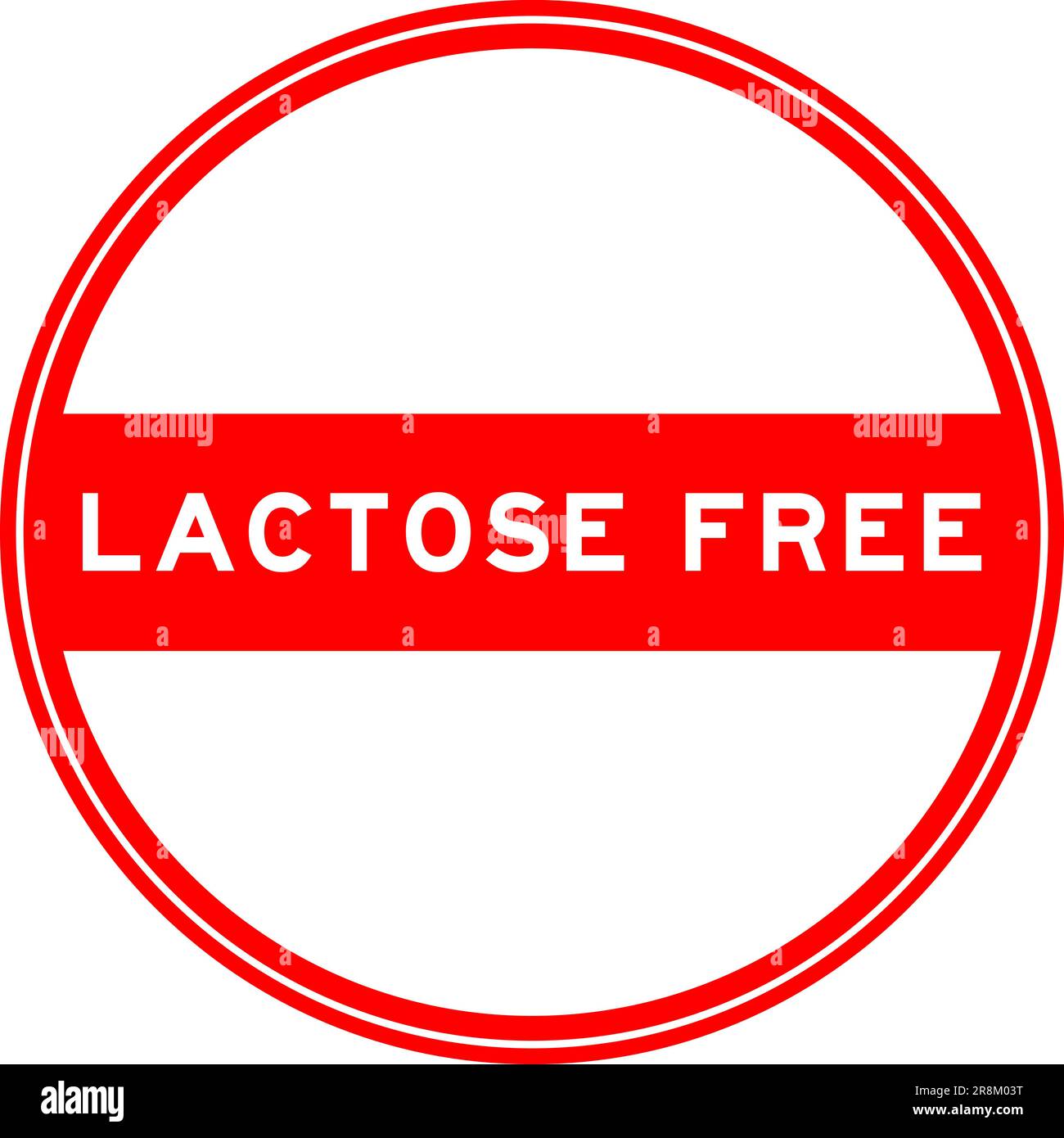 Red color round seal sticker in word lactose free on white background ...
