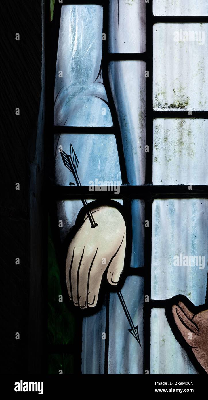 Arrow in Saint Giles hand stained glass, St. Giles Church, Packwood ...