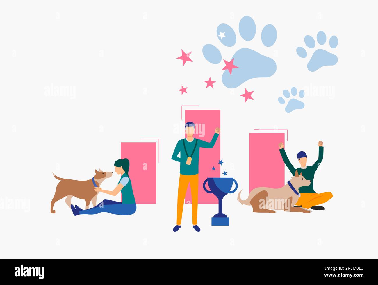 Dog owners celebrating victory and holding trophy Stock Vector Image ...