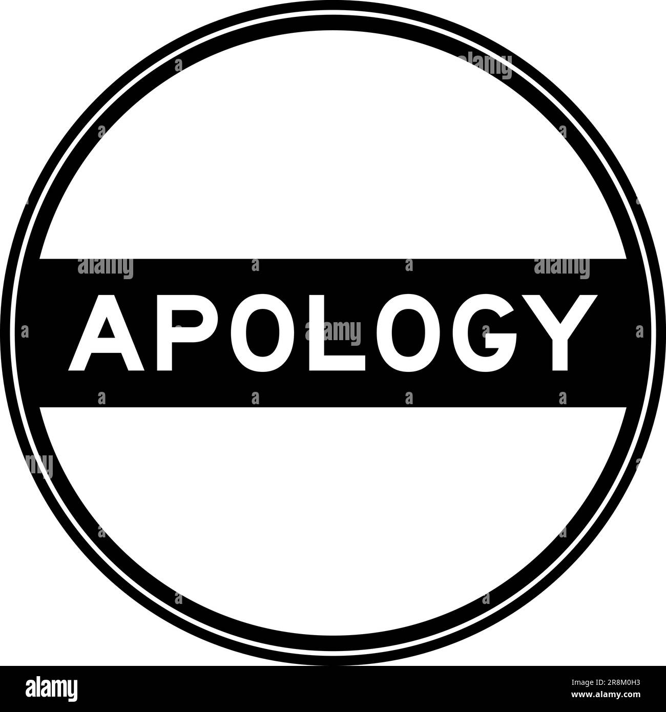 Black color round seal sticker in word apology on white background ...