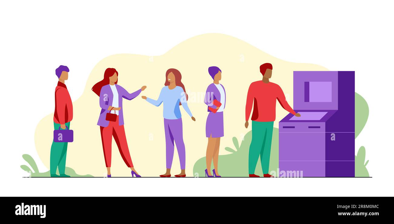 People waiting in queue for bank machine Stock Vector Image & Art - Alamy