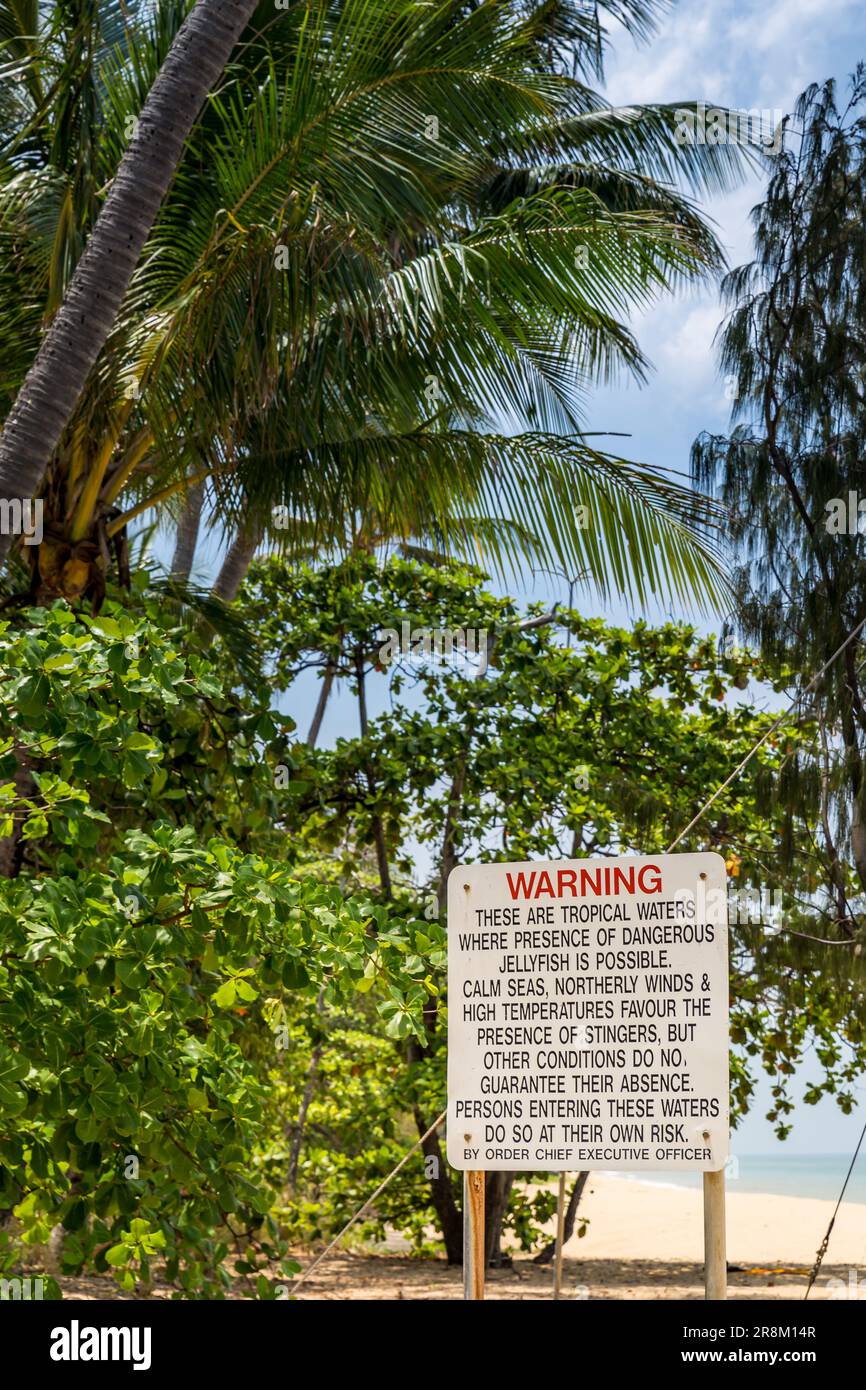 Warning Sign with long Text about Jellyfish (Stingers) in Queensland ...