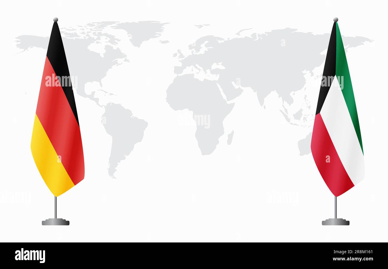 Germany and Kuwait flags for official meeting against background of ...