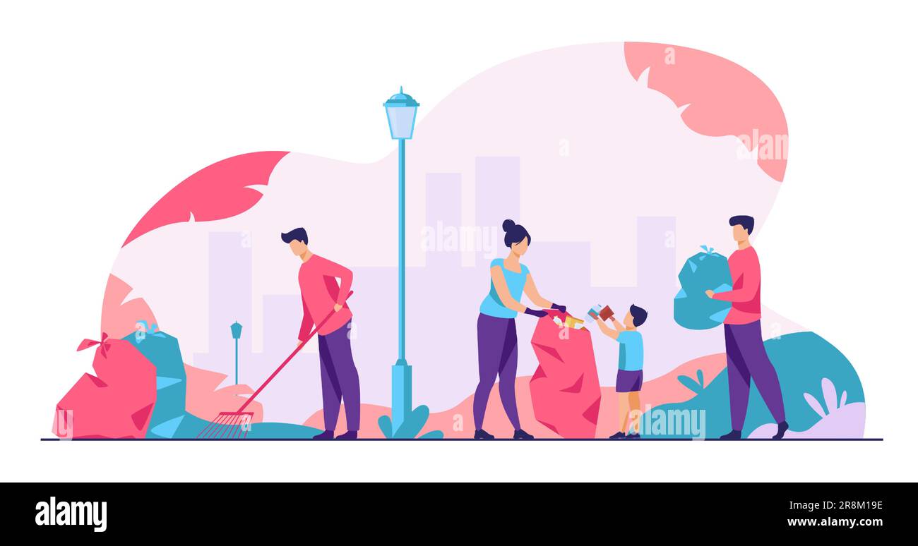 Volunteers community cleaning garbage flat vector illustration Stock ...