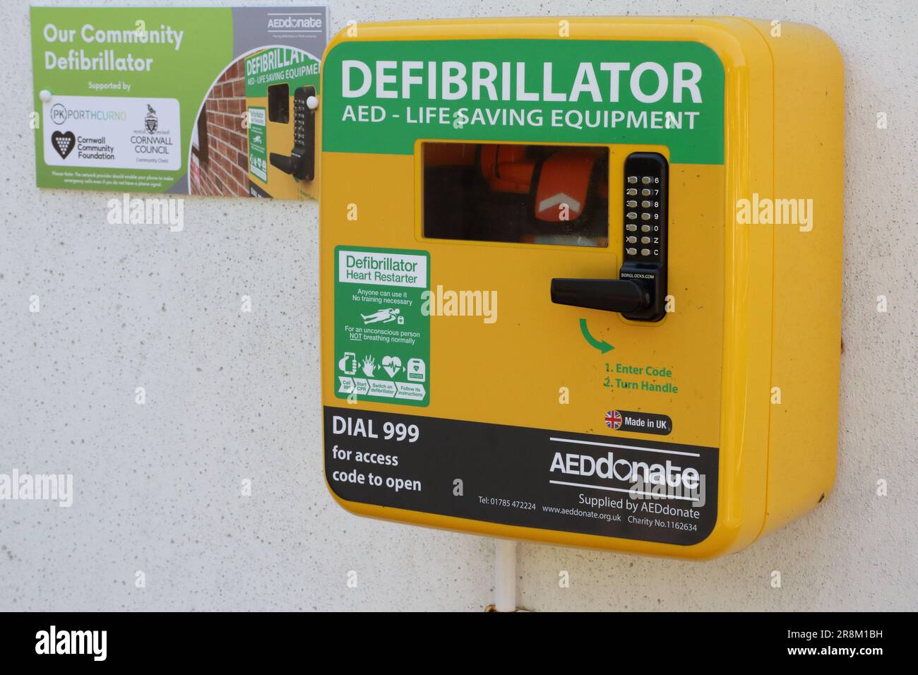 A Defibrillator for emergencies installed in Porthcurno, Cornwall, UK ...