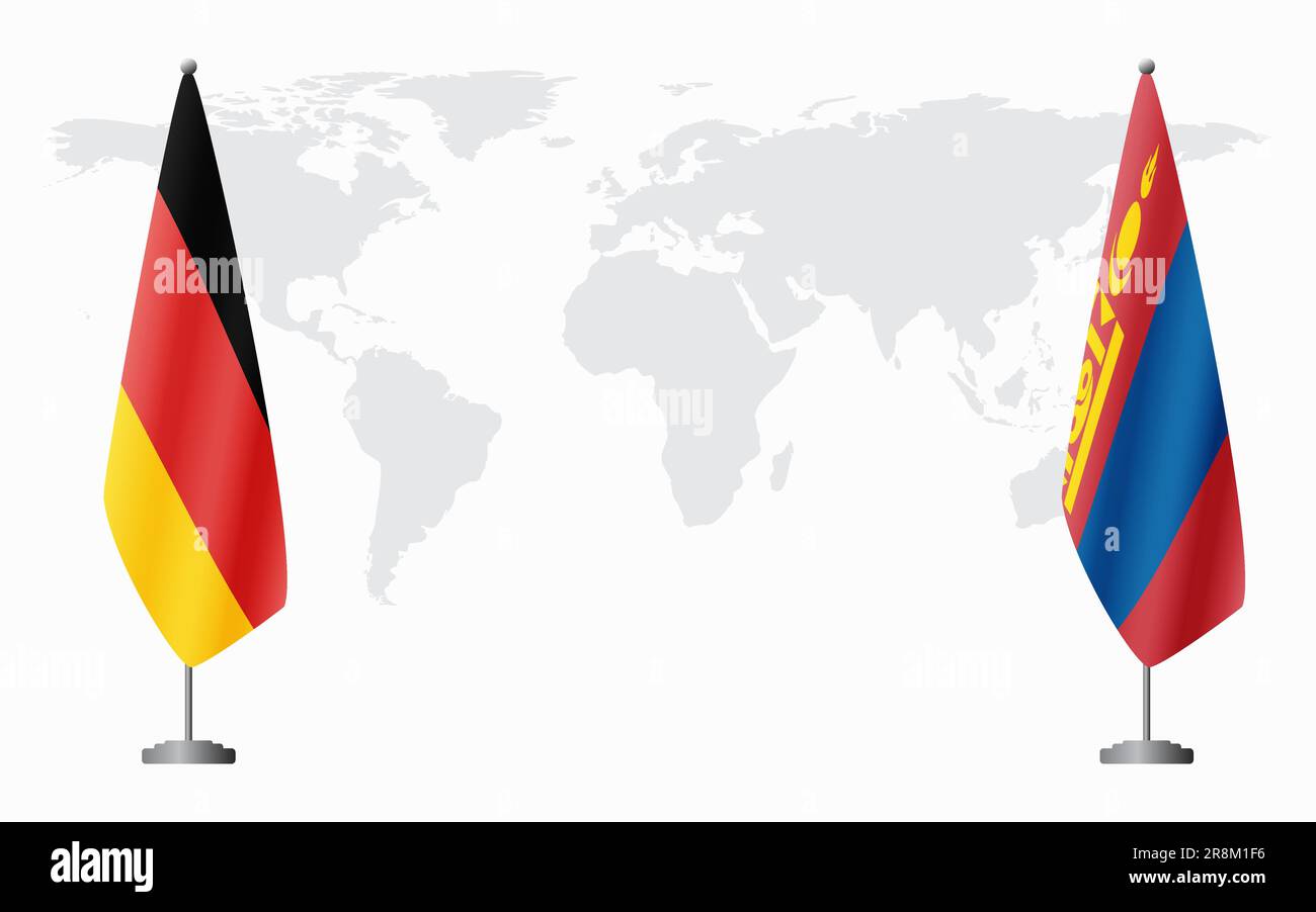 Germany and Mongolia flags for official meeting against background of ...