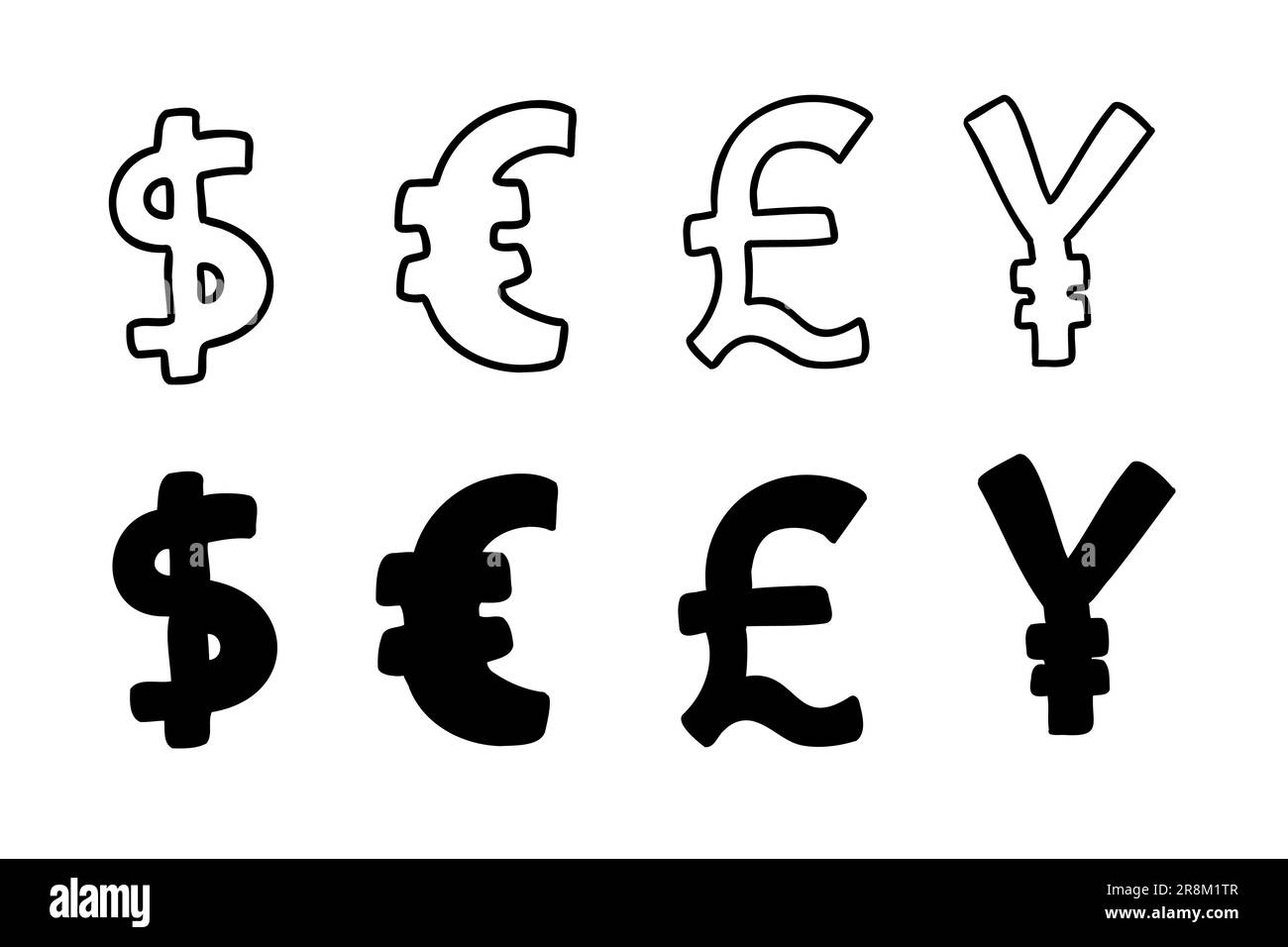 Simple currency money finance sign icons Euro, Dollar, Yen, Pound set ...