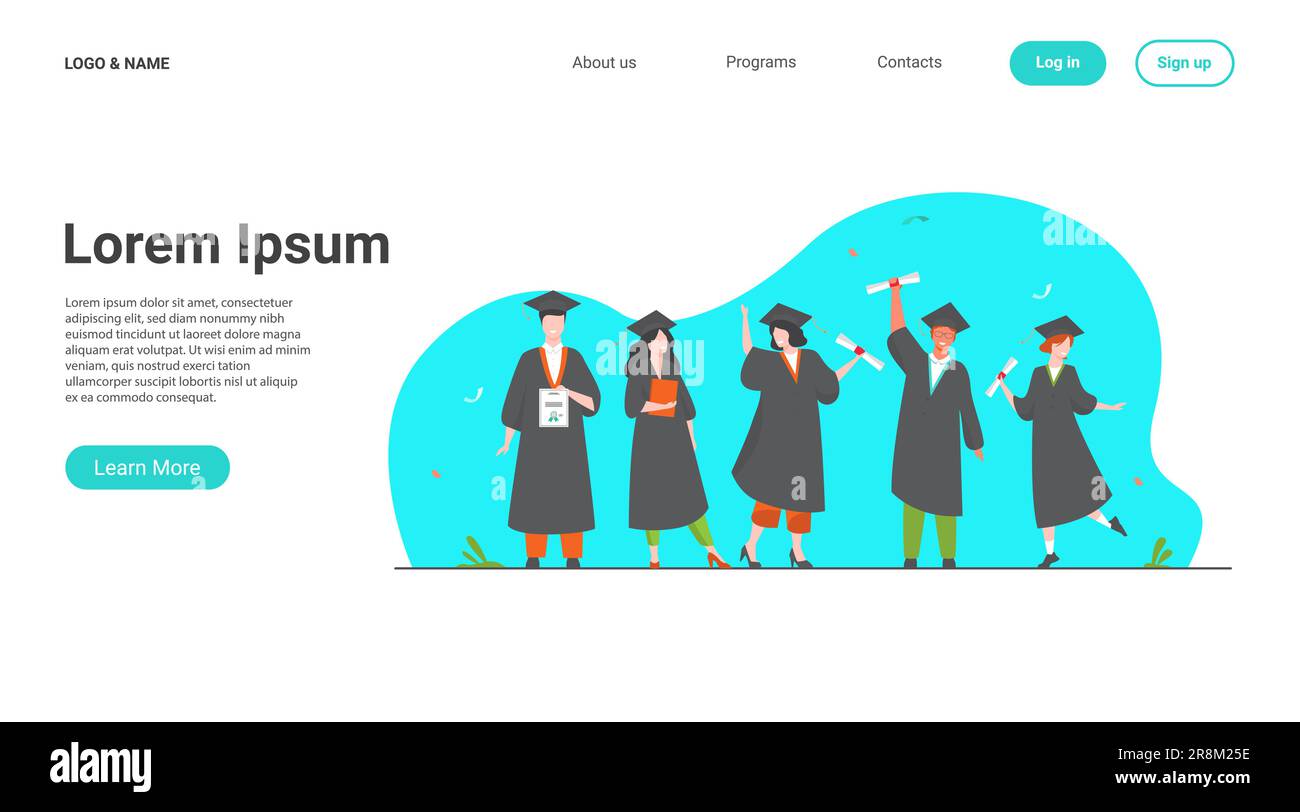 Happy diverse students celebrating graduation from school Stock Vector ...