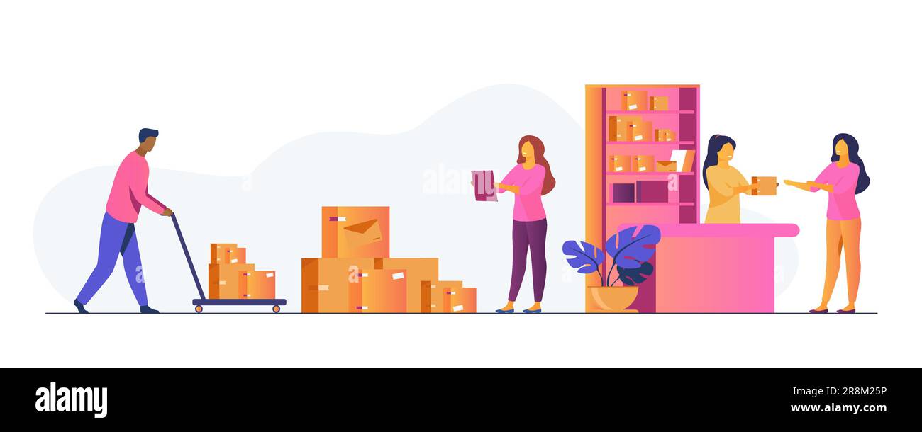Postman giving parcel to customer in post office Stock Vector Image ...
