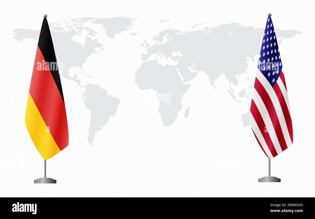 Germany and USA flags for official meeting against background of world ...