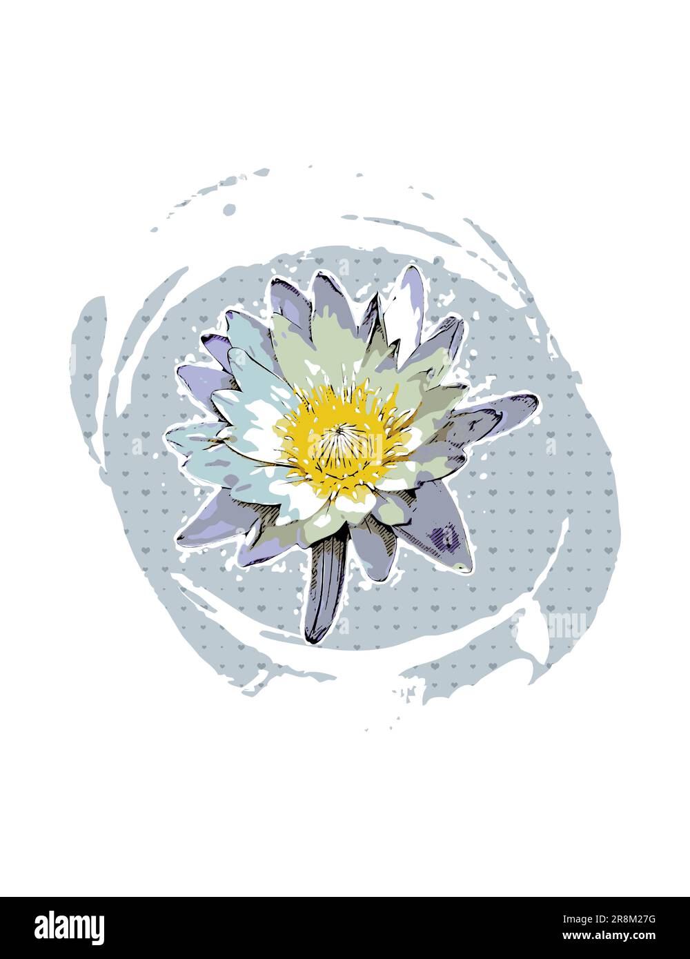 A lotus lily water flower in a vintage sketch style, comic pattern ...