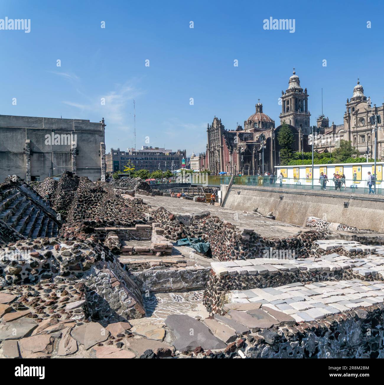 Templo Mayor archaeological Aztec city of Tenochtitlan, view to the ...