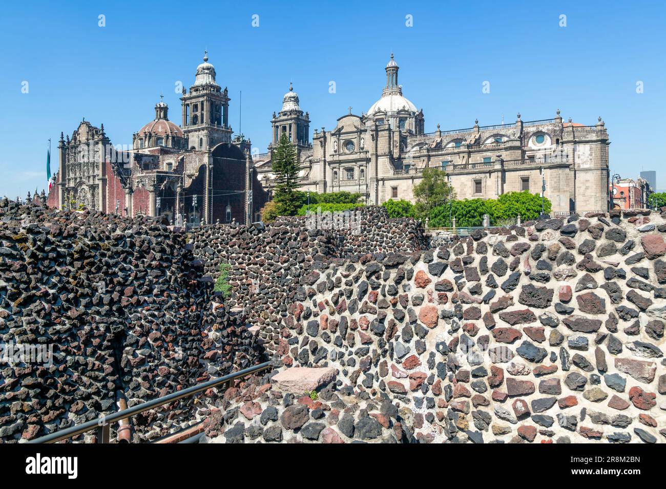 Templo Mayor archaeological Aztec city of Tenochtitlan, view to the ...