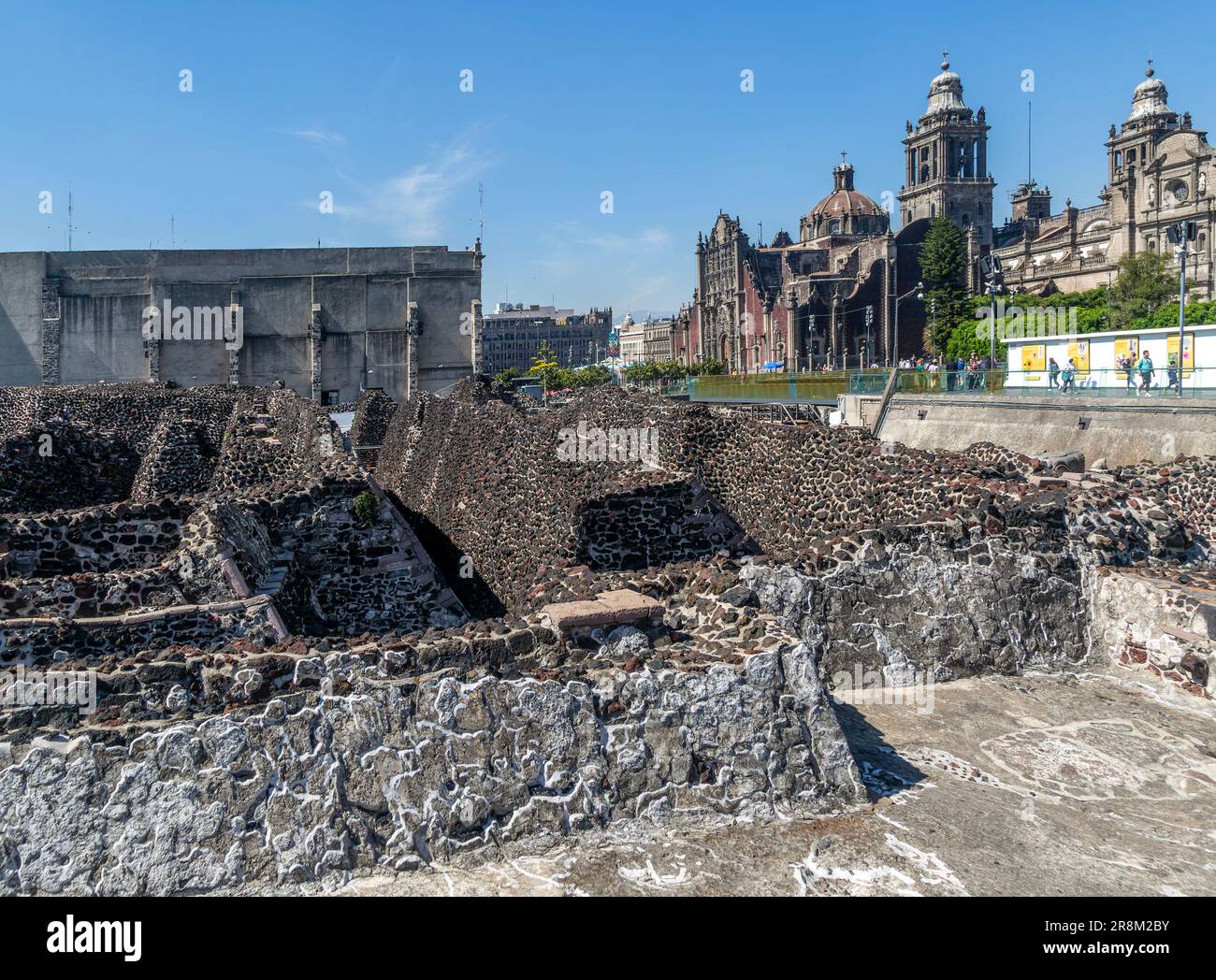 Templo Mayor archaeological site Aztec city of Tenochtitlan, view to ...