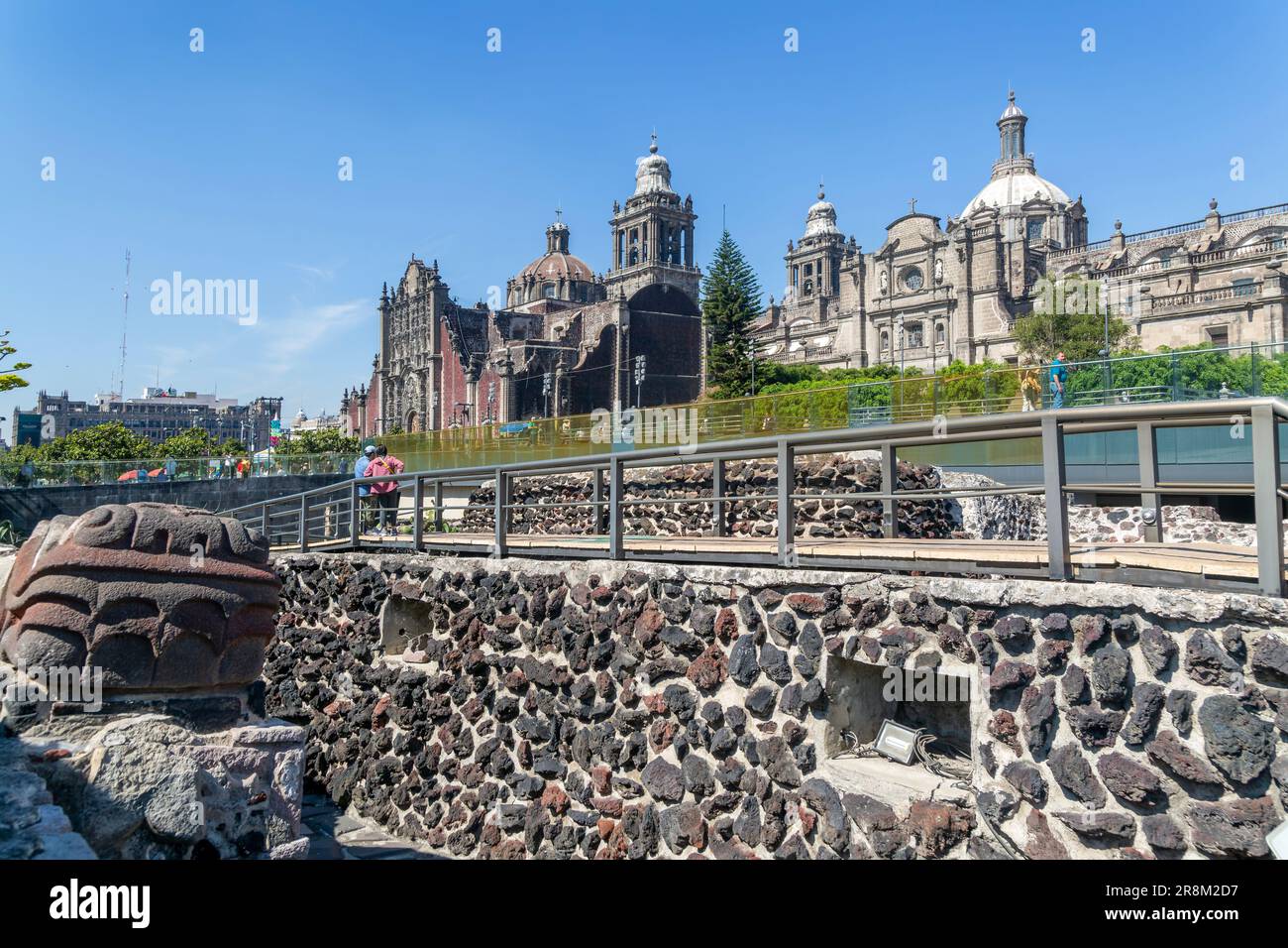 Templo Mayor archaeological Aztec city of Tenochtitlan, view to the ...