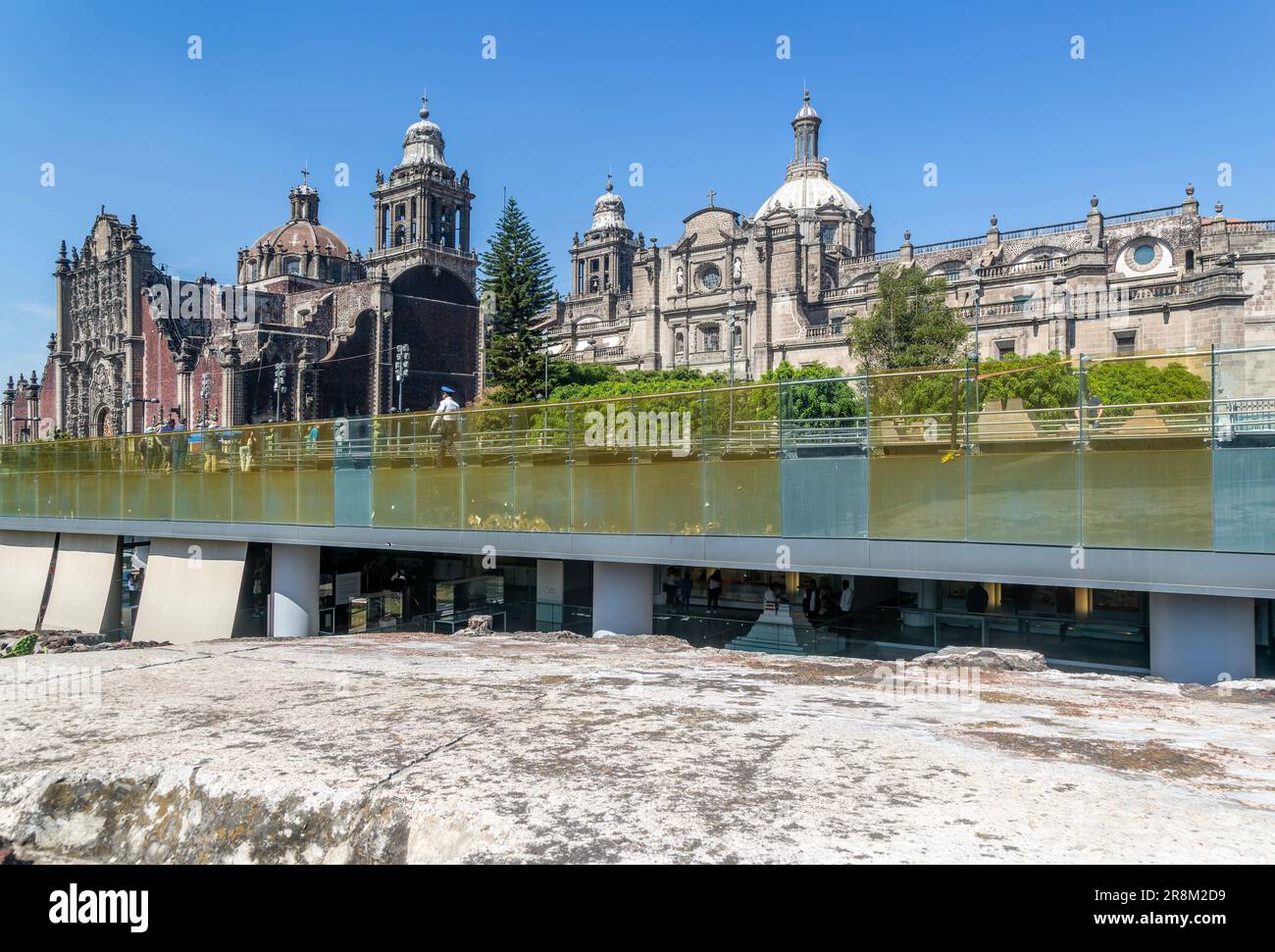 Templo Mayor archaeological Aztec city of Tenochtitlan, view to the ...