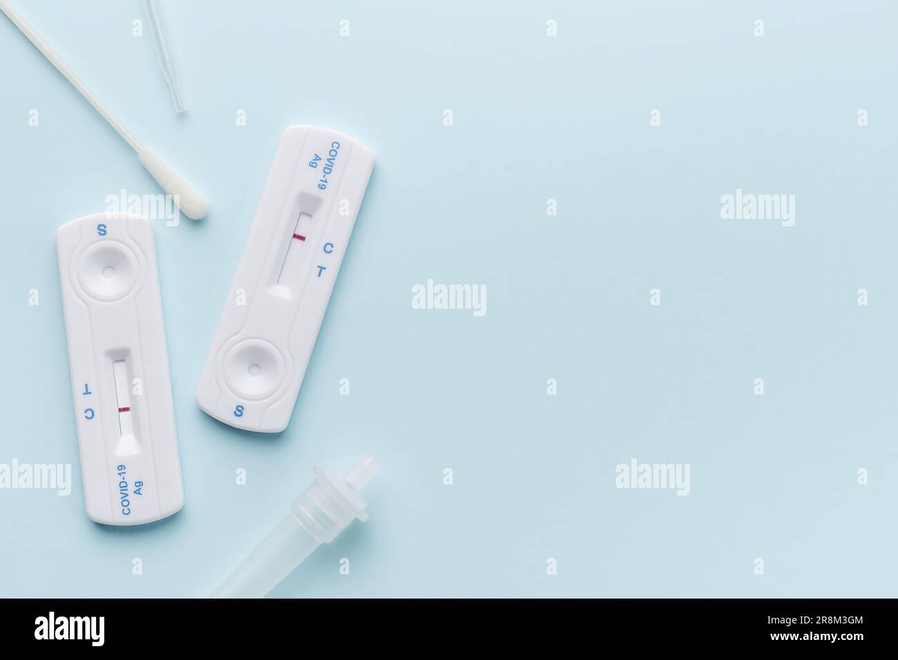 Home testing kit for coronavirus on a blue background. Negative Covid ...
