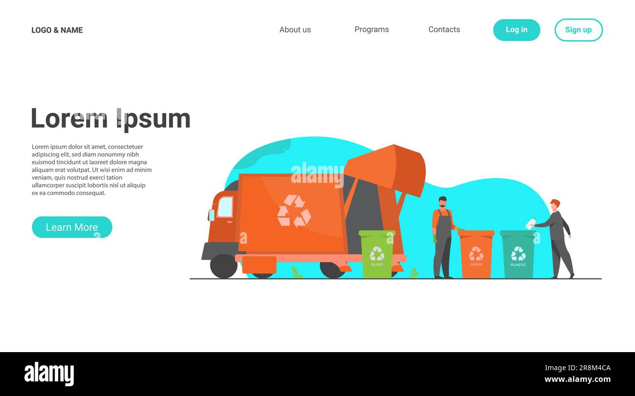 Garbage collector cleaning waste bin flat vector illustration Stock ...