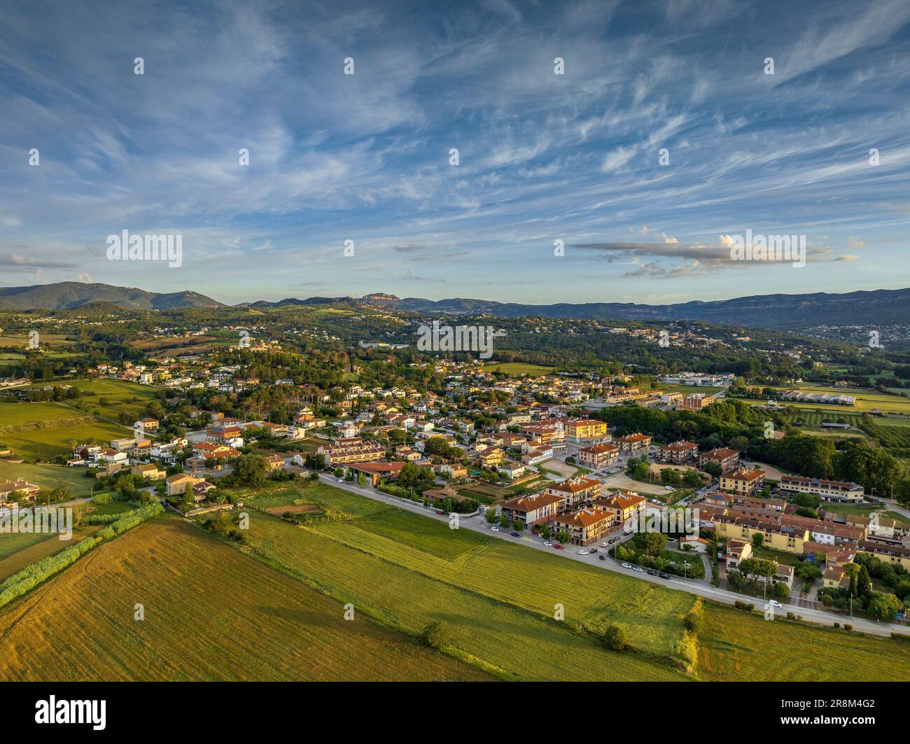Aerial view of the village of Santa Eulàlia de Ronçana and the ...