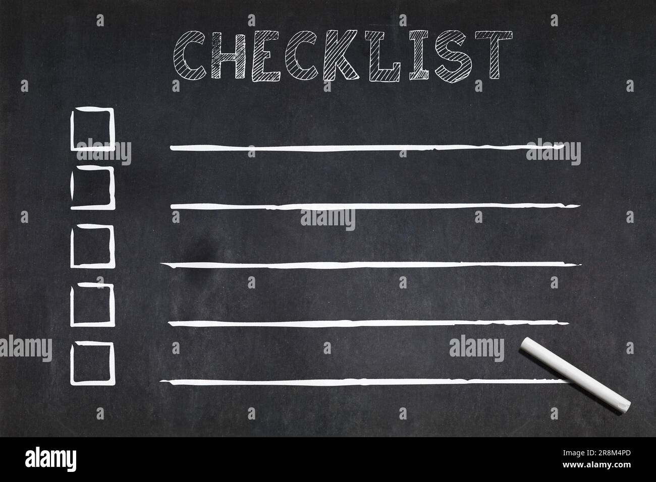 Checklist written on a blackboard with 5 boxes to tick followed by ...