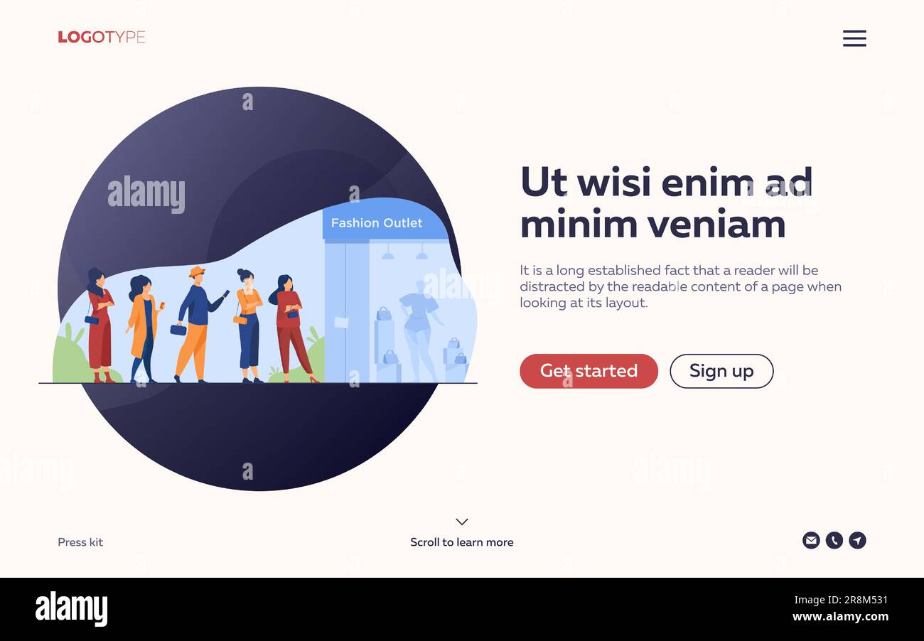 Queue of customers standing for sale at boutique window Stock Vector ...