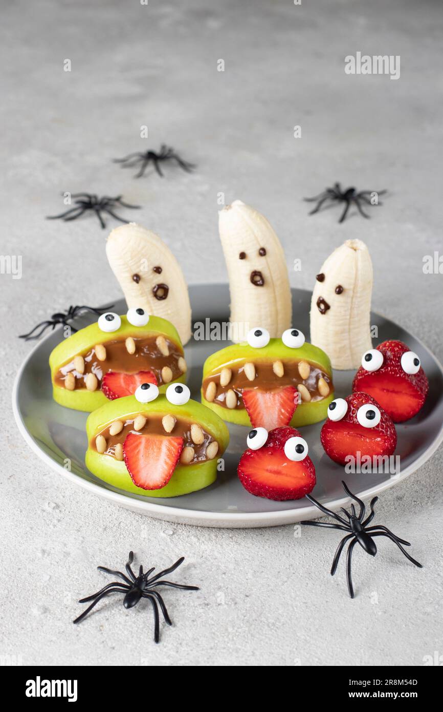 Spooky banana ghosts monsters, strawberry and green apple monsters for ...