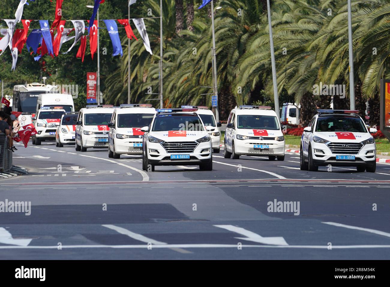 ISTANBUL, TURKIYE - AUGUST 30, 2022: Police vehicle parade during 100th ...
