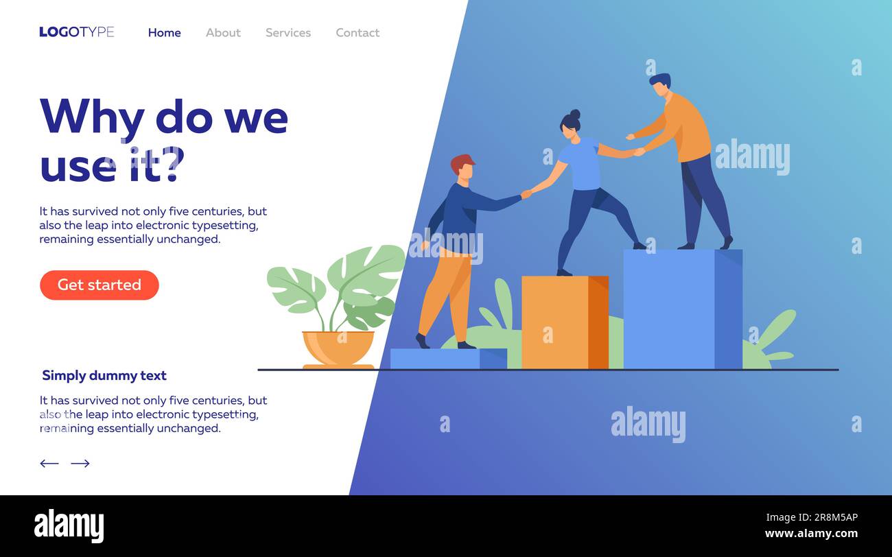 Employees giving hands and helping colleagues to walk upstairs Stock ...