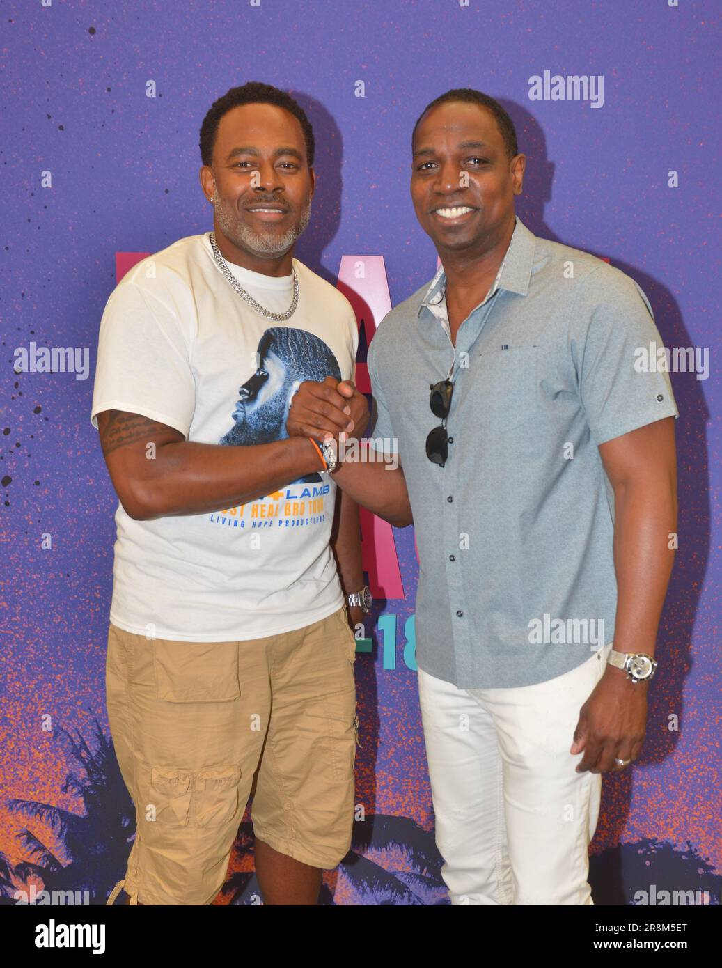 Miami Beach, USA. 17th June, 2023. MIAMI BEACH, FLORIDA - JUNE 17: Lamman Rucker and Galen ...