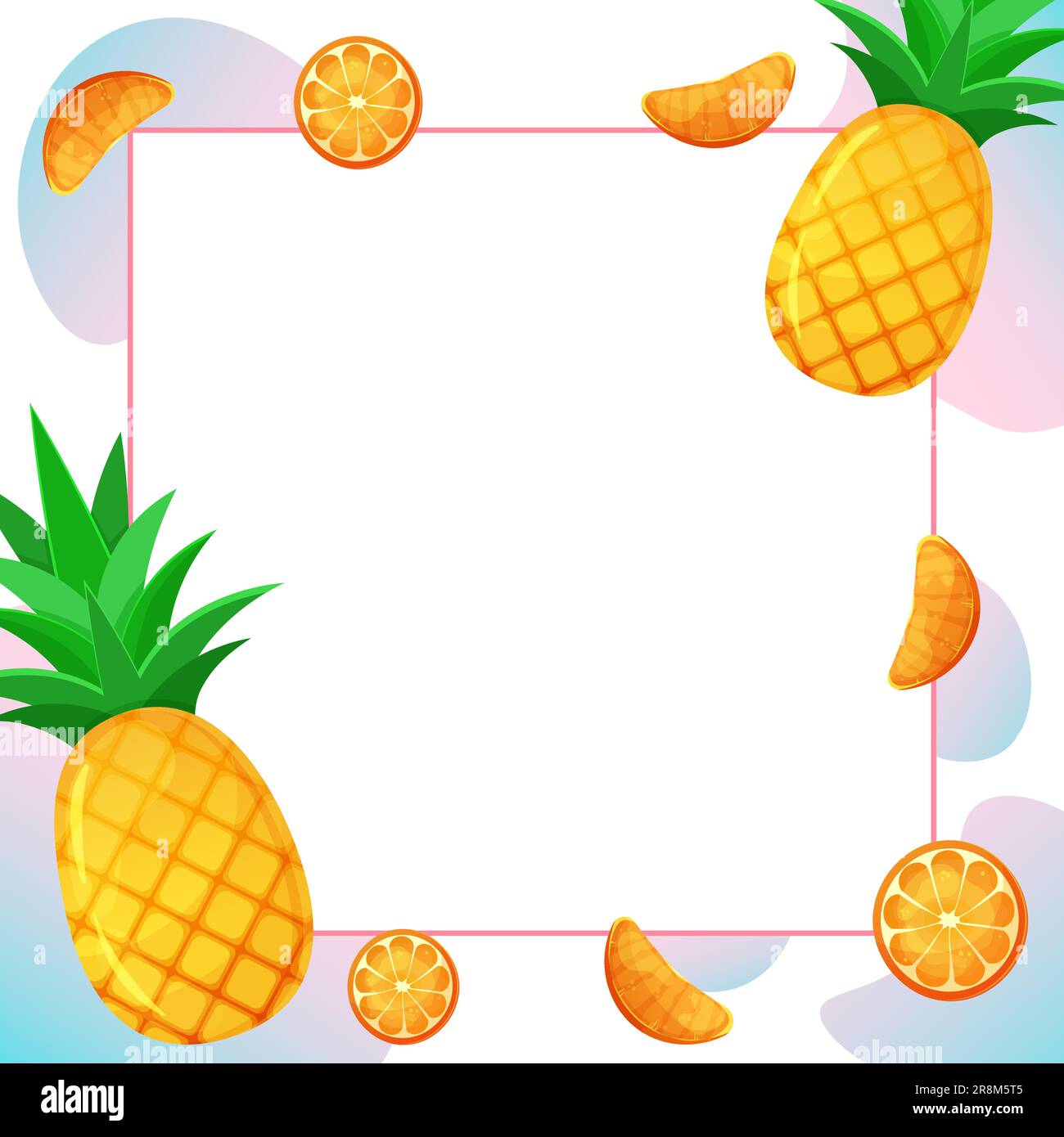 Tropical border with exotic fruit pineapple. Square frame. Template ...
