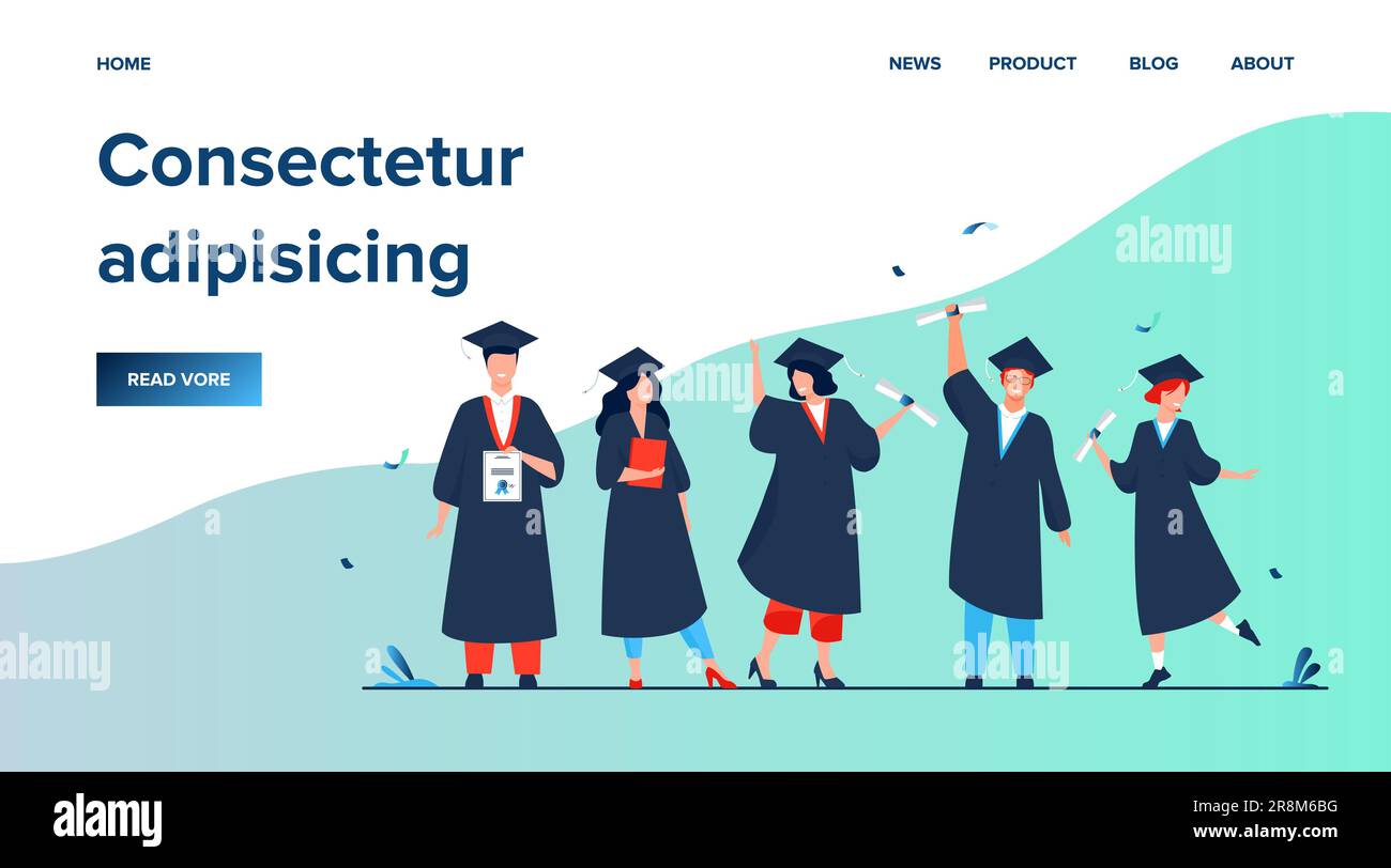 Happy diverse students celebrating graduation from school Stock Vector ...