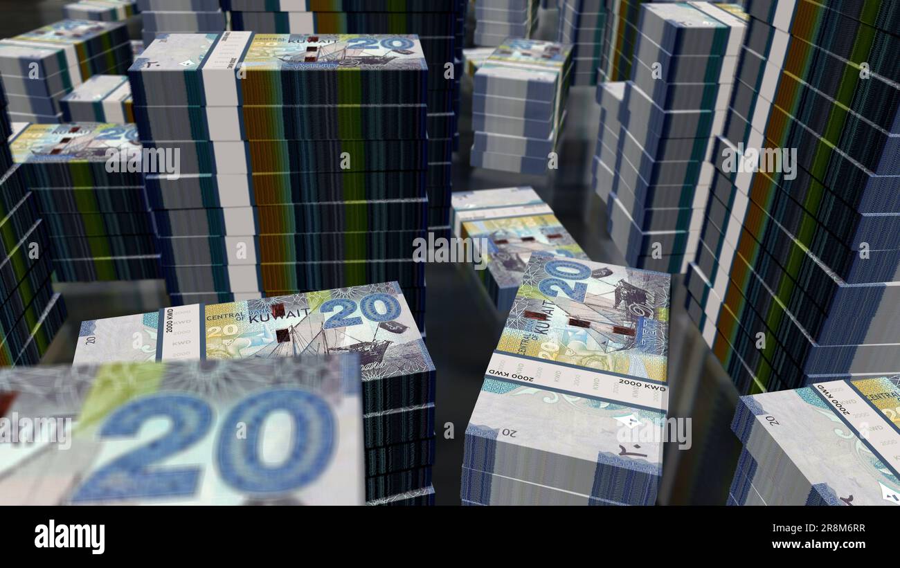 Kuwait money Kuwaiti Dinar money pack 3d illustration. 20 KWD banknote ...