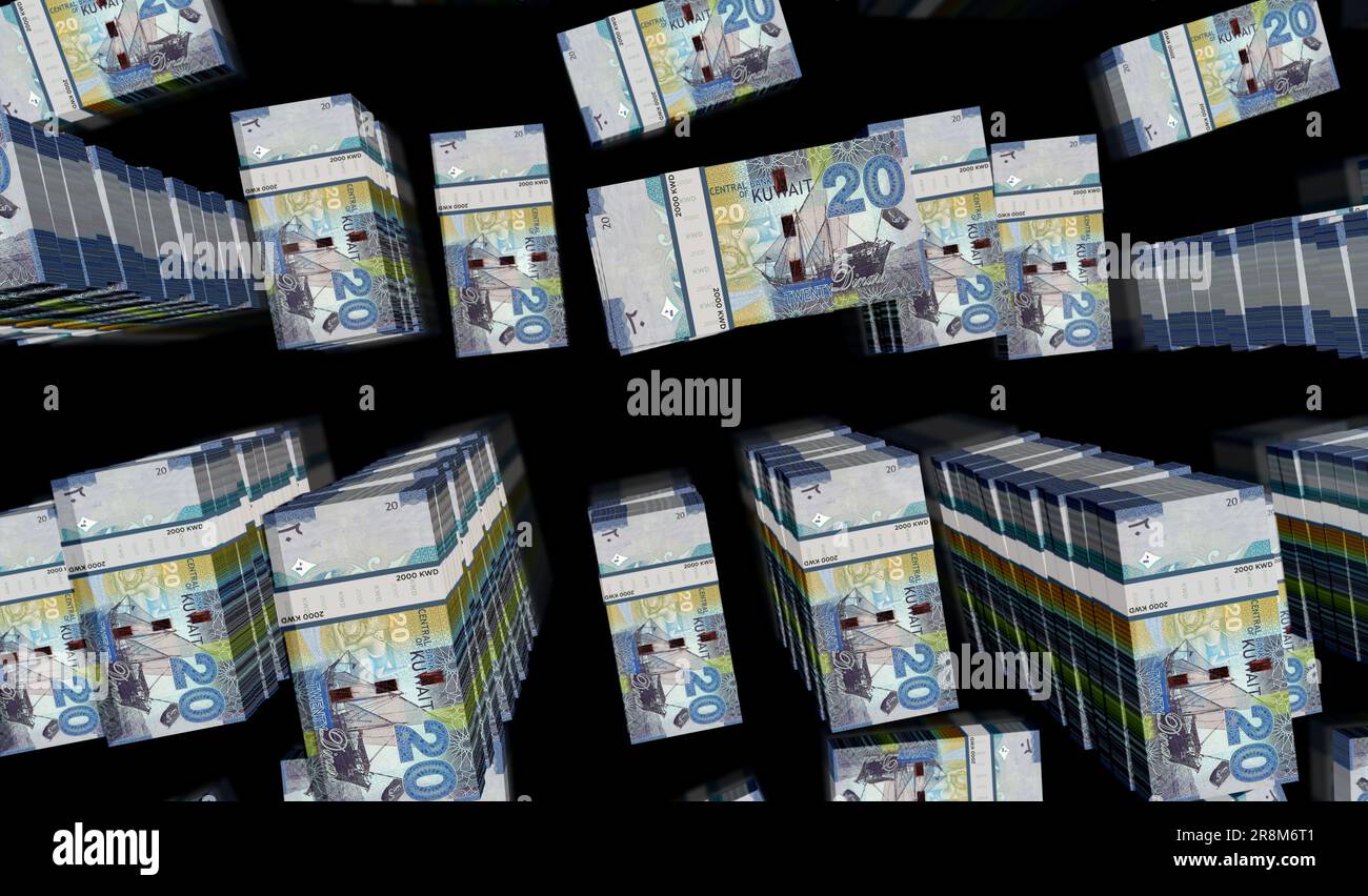 Kuwait money Kuwaiti Dinar money pack 3d illustration. 20 KWD banknote ...