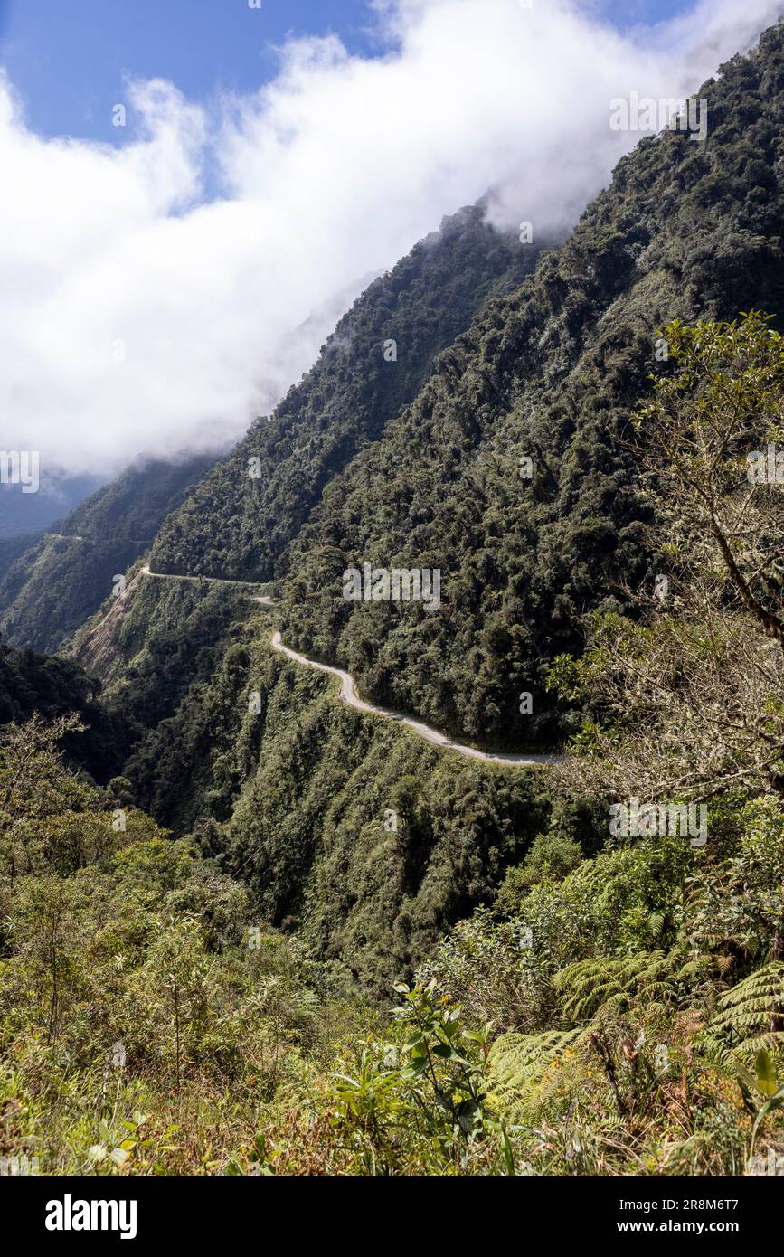 Driving the famous death road, the "Camino de la Muerte", in the ...
