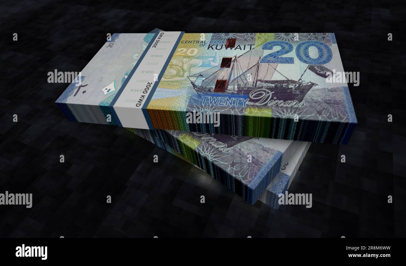 Kuwait money Kuwaiti Dinar money pack 3d illustration. 20 KWD banknote ...