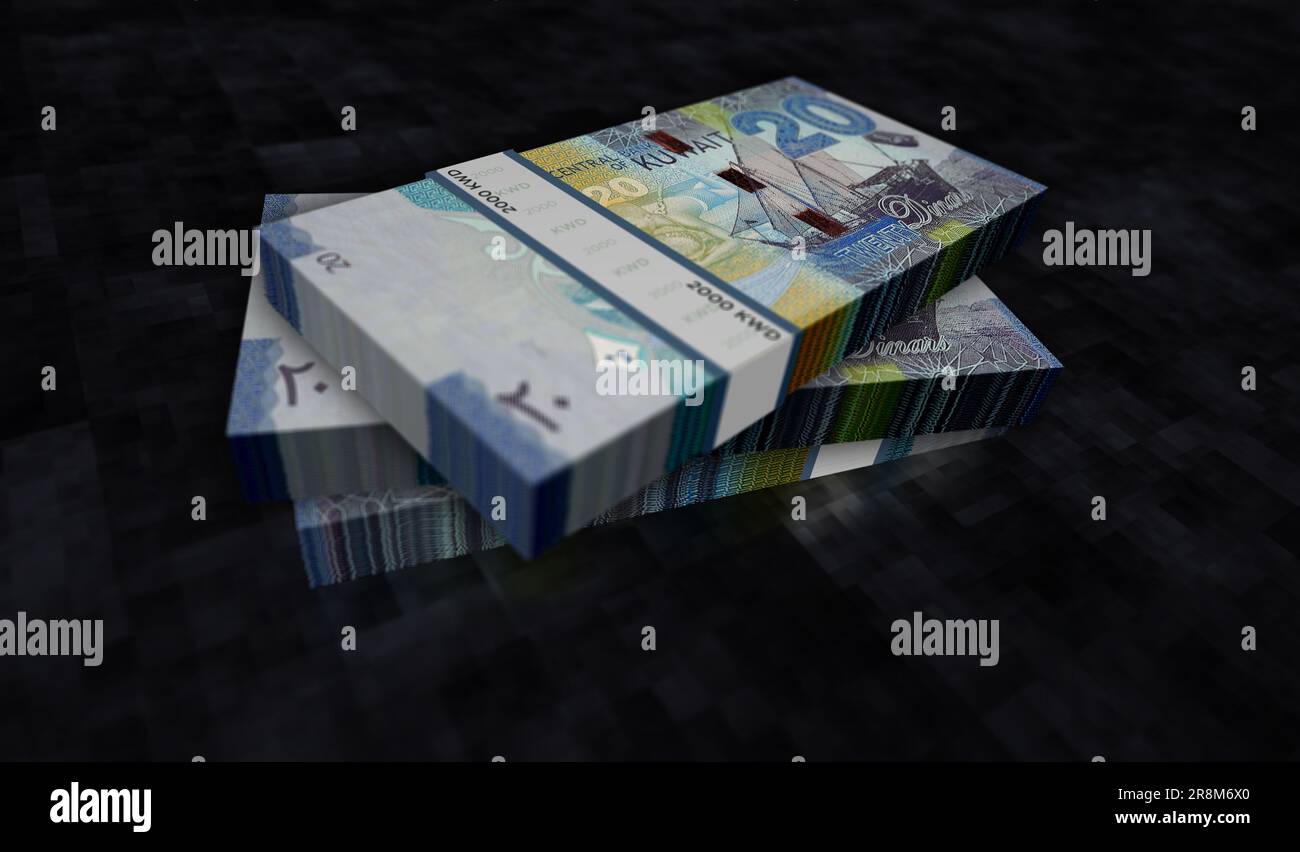 Kuwait money Kuwaiti Dinar money pack 3d illustration. 20 KWD banknote ...