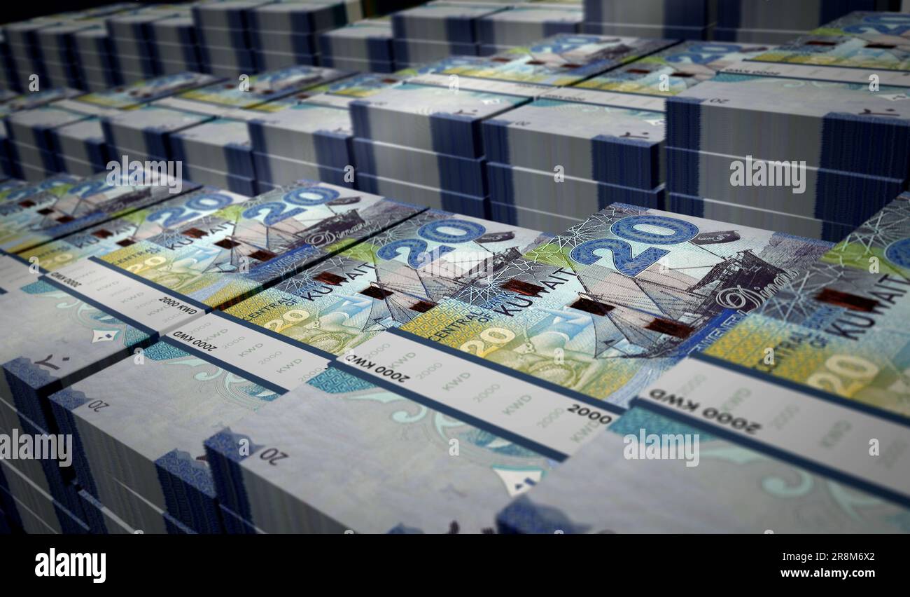 Kuwait money Kuwaiti Dinar money pack 3d illustration. 20 KWD banknote ...