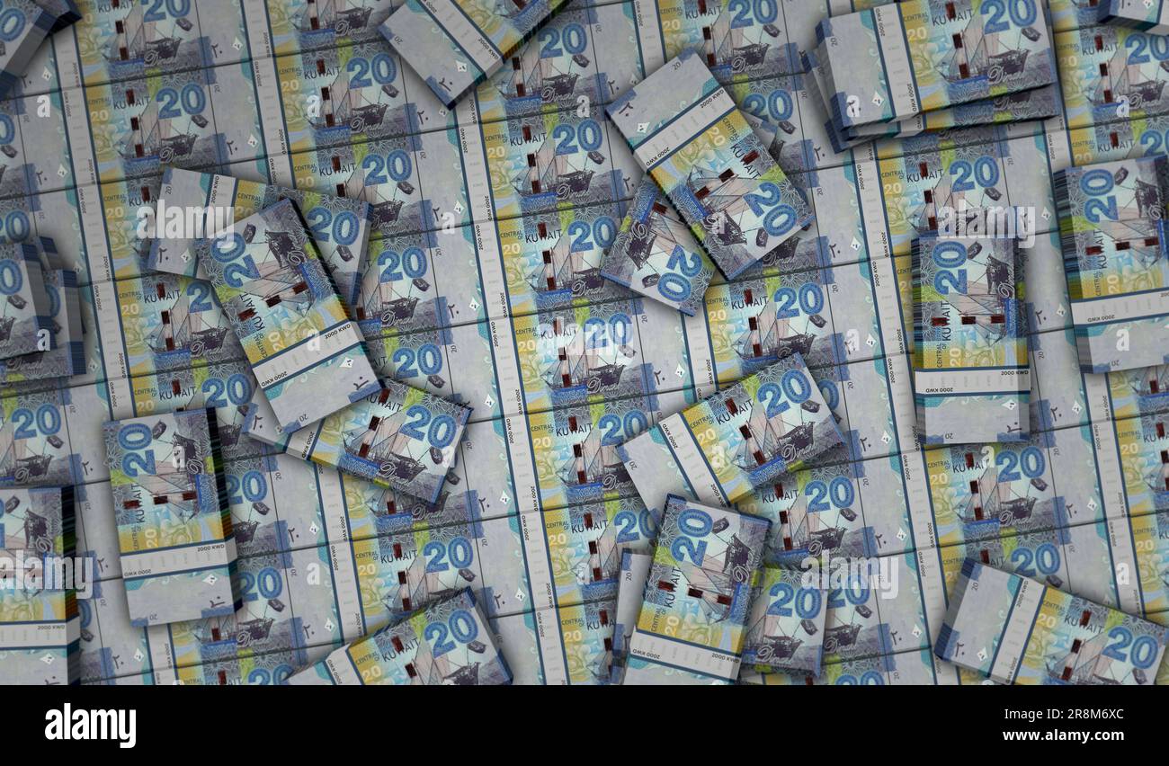 Kuwait money Kuwaiti Dinar money pack 3d illustration. 20 KWD banknote ...