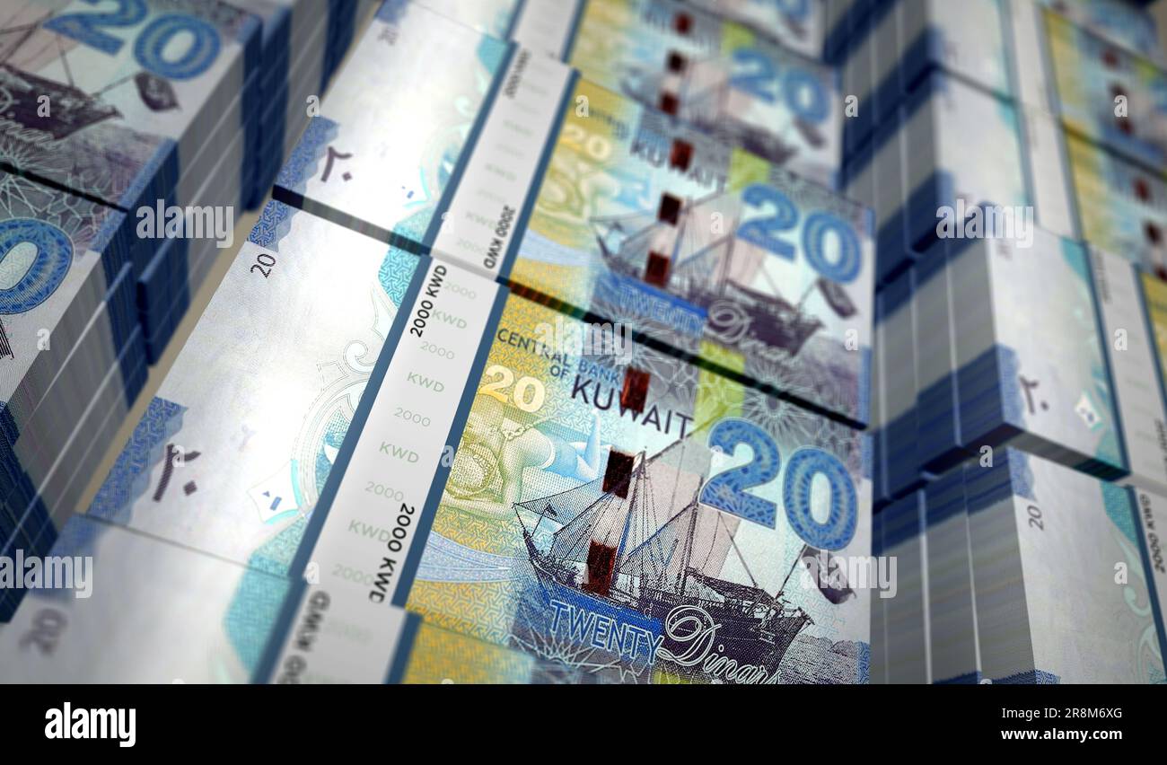 Kuwait money Kuwaiti Dinar money pack 3d illustration. 20 KWD banknote ...