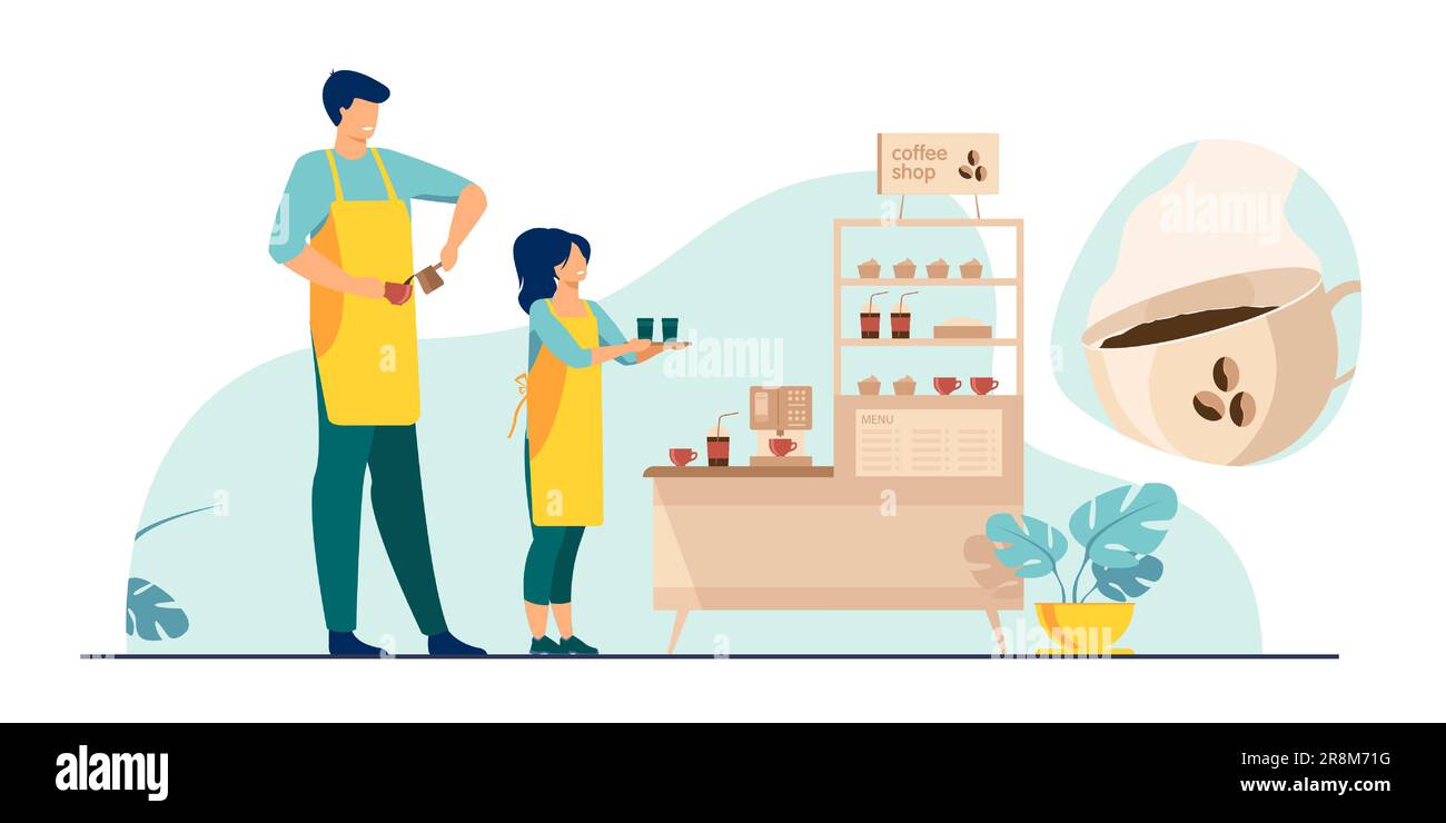 Cafe staff making coffee Cut Out Stock Images & Pictures - Alamy