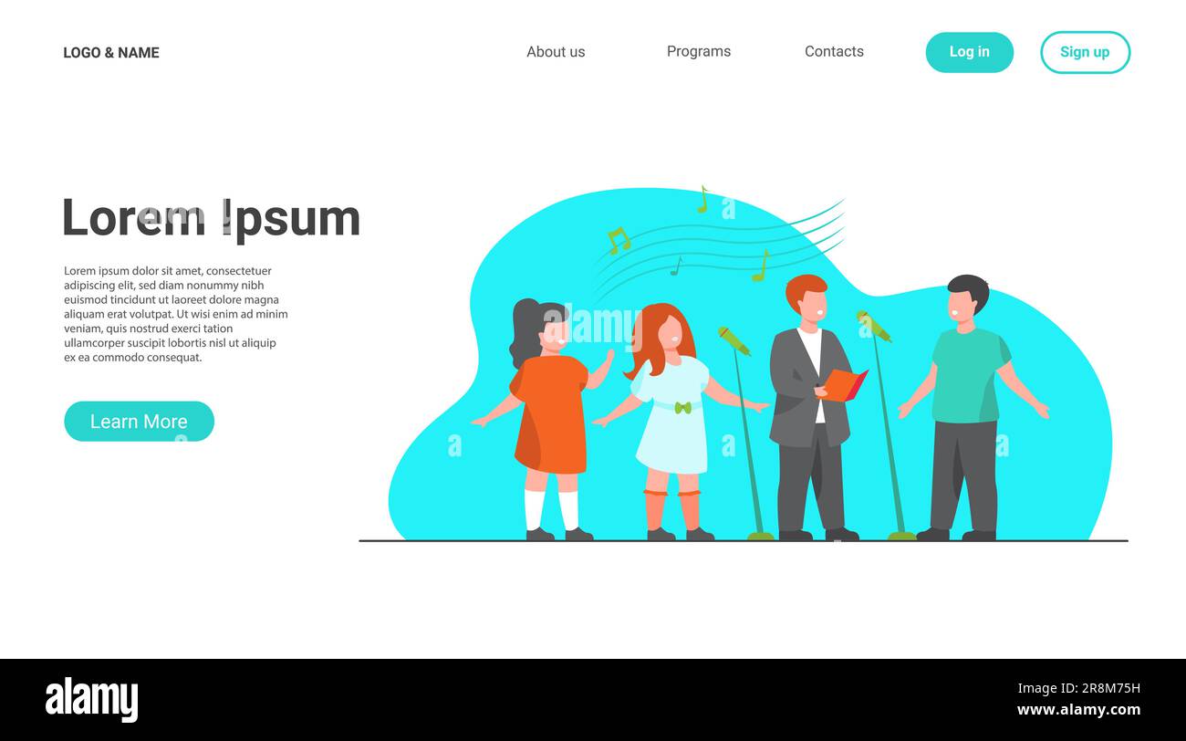 Children choir singing song in church flat vector illustration Stock ...