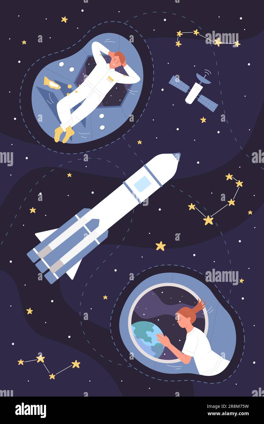 Space explorers travel vertical concept vector illustration. Cartoon ...